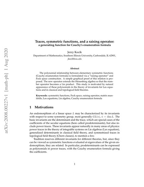 Pdf Traces Symmetric Functions And A Raising Operator