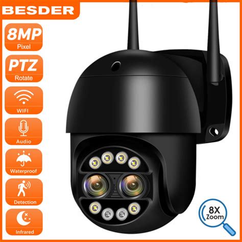 BESDER 8MP 4K IP Camera WiFi Camera Security CCTV PTZ Dual Lens Color