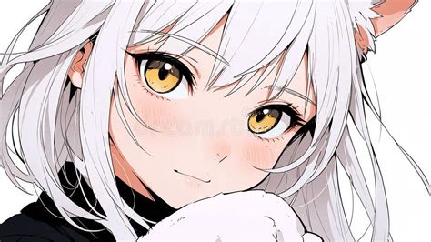 An Anime Style Digital Illustration Of A Young Girl With White Hair And