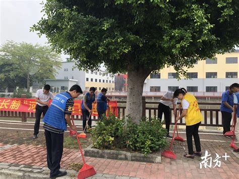 道滘全面推行河长制“河湖保洁日”活动，组织人员清理河道岸边师生