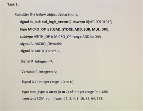 solved task 3 consider the below object declarations