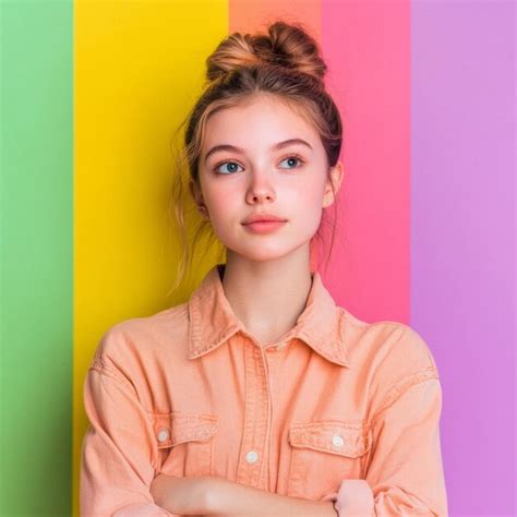 Portrait Of A Lovely Young Girl Looking Into Empty Space Wearing A