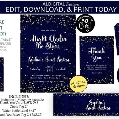 Starry Night Invitation Under The Stars Invitation Sweet Etsy