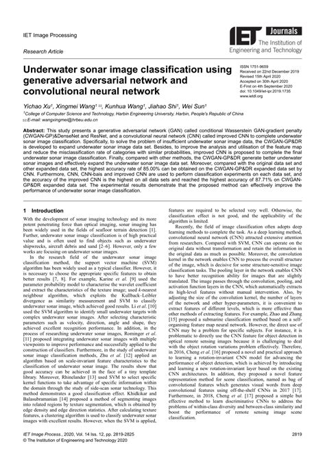 Underwater Sonar Image Classification Using Cwgan Gpanddr And Improved Convolutional Neural Network