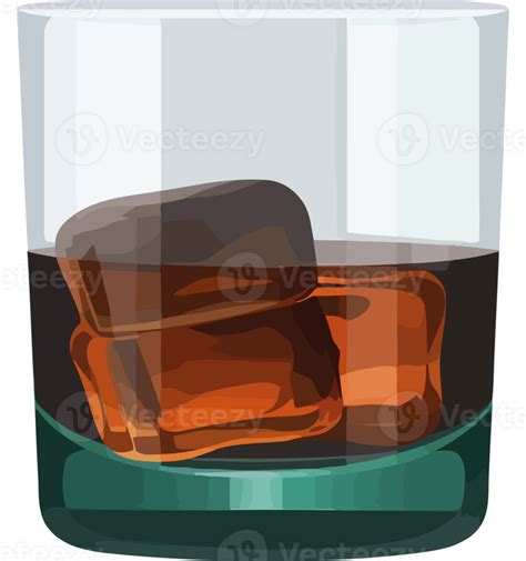 A Glass Of Whiskey With Ice Cubes 49348285 Png