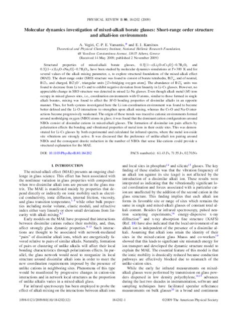 Pdf Molecular Dynamics Investigation Of Mixed Alkali Borate Glasses