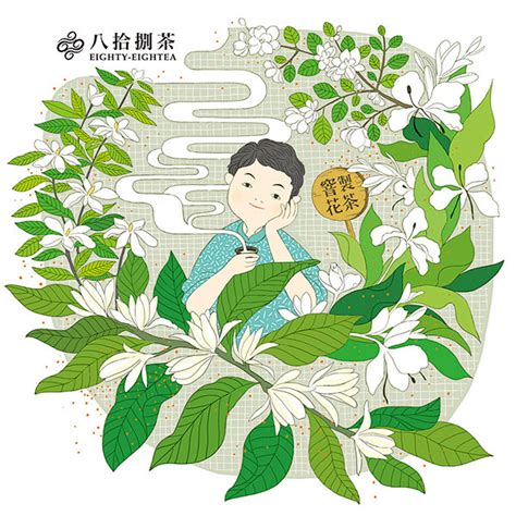 八拾捌茶 台灣茶品牌八拾捌茶窨製花茶系列主視覺插畫