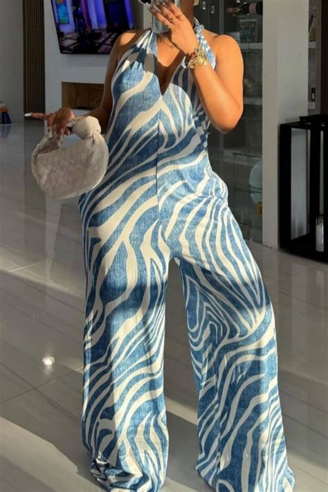 Wholesale Sexy Zebra Print Sleeveless Backless Deep V Neck Vacation