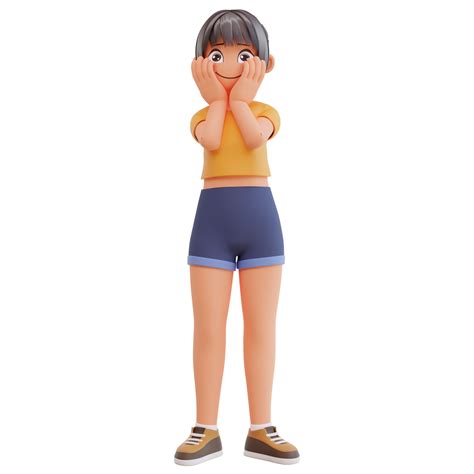 Cute Girls Smiling Posing Happy 3d Cartoon Illustration 21457313 Png
