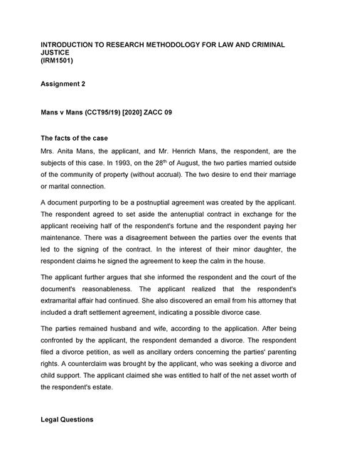 irm 1501 assignment 2 introduction to research methodology for law