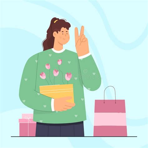 Spring Sales In Retail Stores Cute Happy Woman Shopping Showing