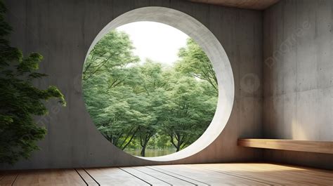 自然風景 3d 渲染中圓形窗戶混凝土房間的產品展示台 大廳 3d 地板 窗口背景背景圖片和桌布免費下載