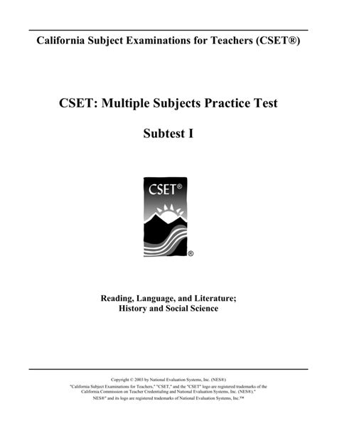 Cset Multiple Subjects Practice Test Subtest I