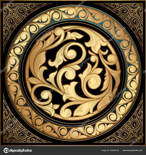 Ornate Antique Frame Golden Filigree Vector Illustration Stock Vector