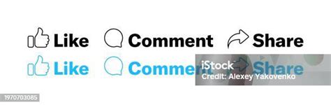 소셜 미디어 버튼 아이콘 좋아요 댓글 공유 버튼 선형 및 평면 스타일 벡터 아이콘 개념에 대한 스톡 벡터 아트 및 기타 이미지