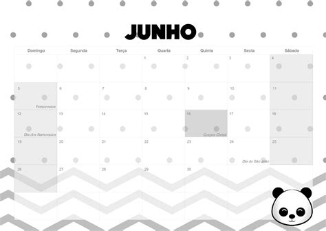 Calendario Mensal 2022 Panda Junho Fazendo A Nossa Festa