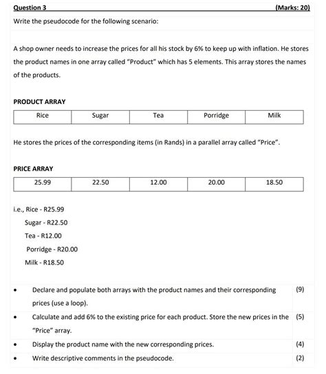 Solved Write The Pseudocode For The Following Scenario A