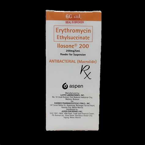 Ilosone Ilosone Erythromycin 200mg5ml Powder For Suspension 60ml