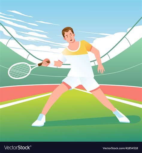 Men Playing Tennis In The Outdoor Court Royalty Free Vector