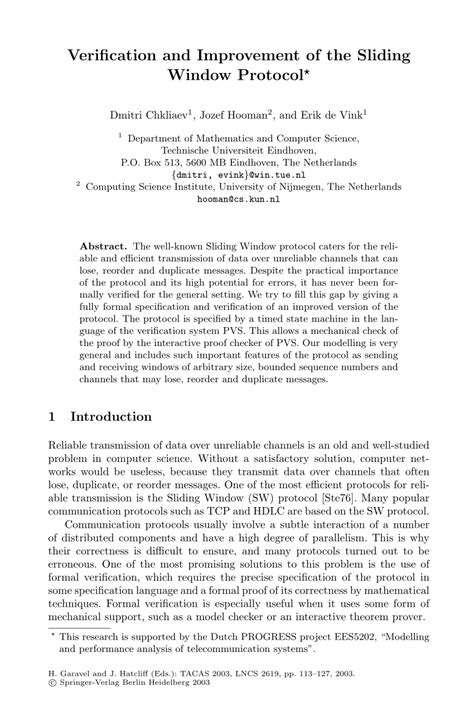 pdf verification and improvement of the sliding window protocol