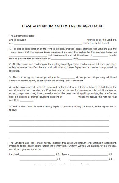 FREE 8 Lease Extension Addendum Form Samples PDF MS Word Google Docs