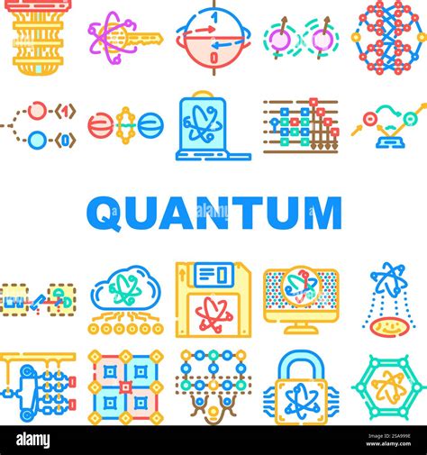 Quantum Technology Data Network Icons Set Vector Internet Digital Big Science Server Computer