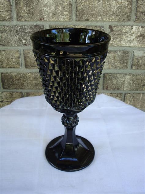 Vintage Indiana Glass Diamond Point Black Amethyst Goblet Vase