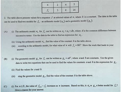 N 2 4 5 Fn 3 K 24 2 The Table Above Presents Values For A Sequence Fn At Selected Values Of N