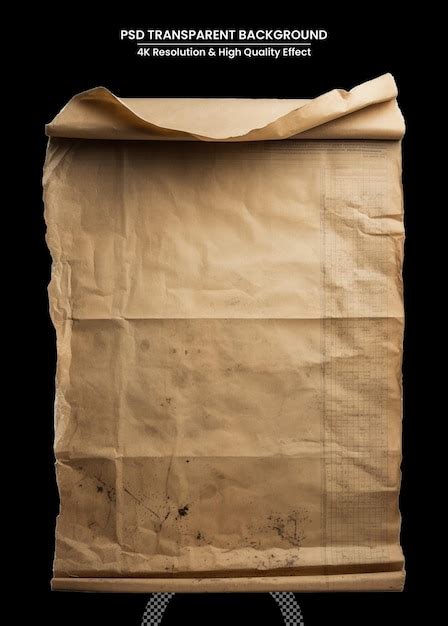 흰색 배경에 고립 된 오래 된 구겨진 종이 시트 프리미엄 Psd 파일
