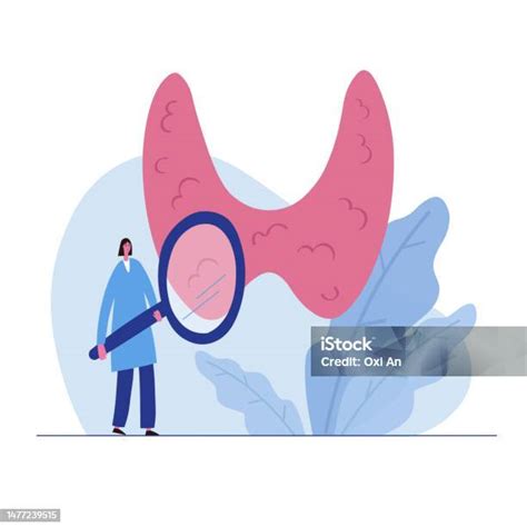 갑상선 내분비학의 벡터 그림입니다 인체 장기 해부학 아이콘입니다 의사는 갑상선을 치료하고 분석합니다 갑상선의 날 의료 개념입니다