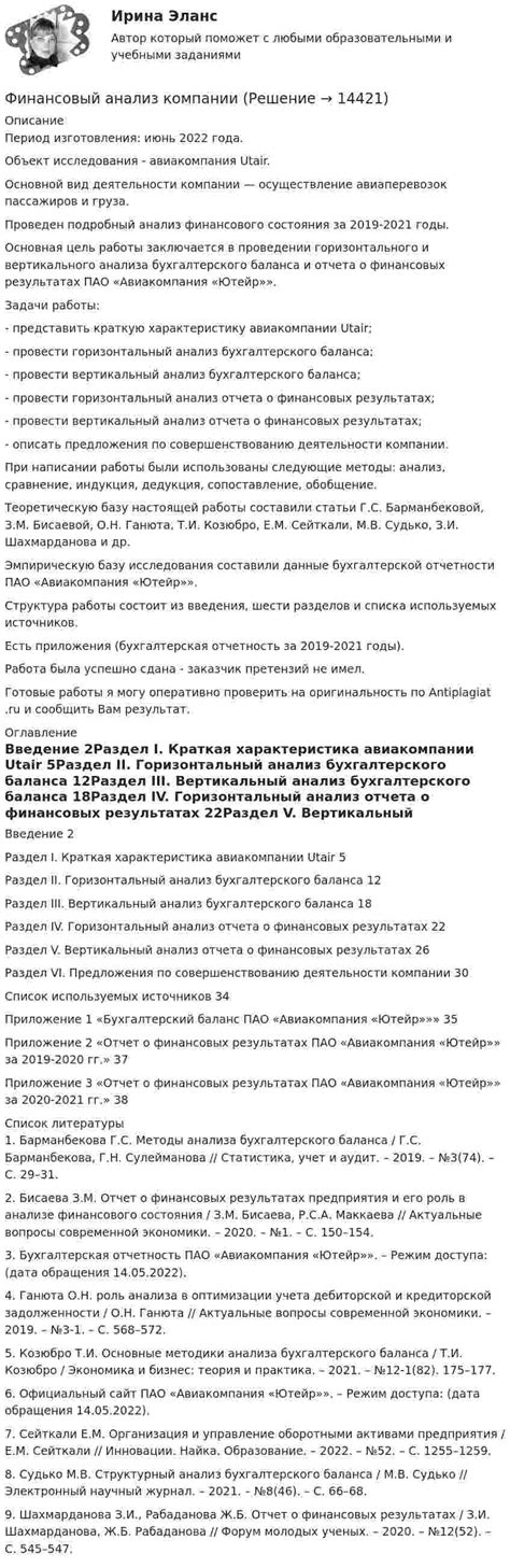Финансовый анализ компании Решение → 14422