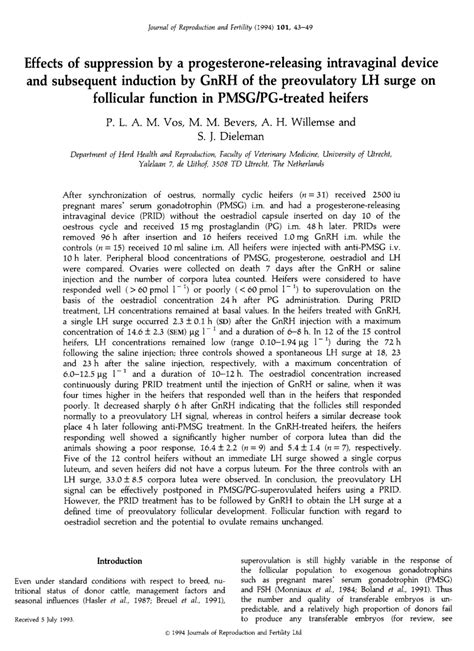 Pdf Effects Of Suppression By A Progesterone Releasing Intravaginal