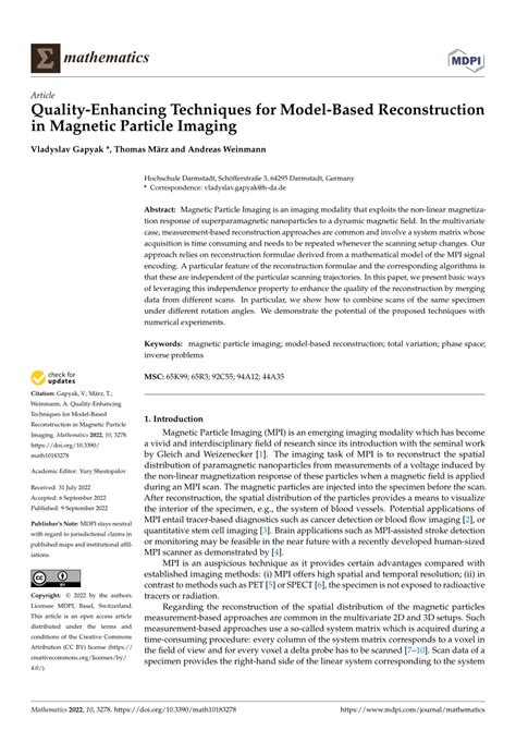 Pdf Quality Enhancing Techniques For Model Based Reconstruction In Magnetic Particle Imaging