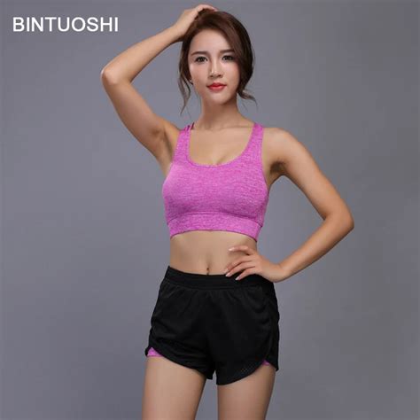 Bintuoshi Yoga Set Women Sports Bra 2 In 1 Running Shorts Breathable
