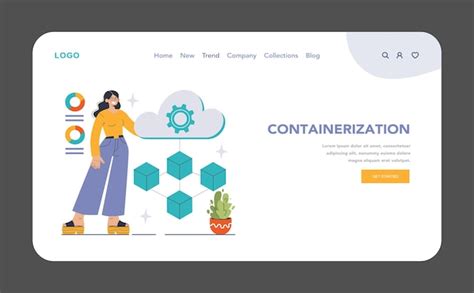 Premium Vector Cloud Containerization Concept Woman Presenting Modular Tech Architecture For
