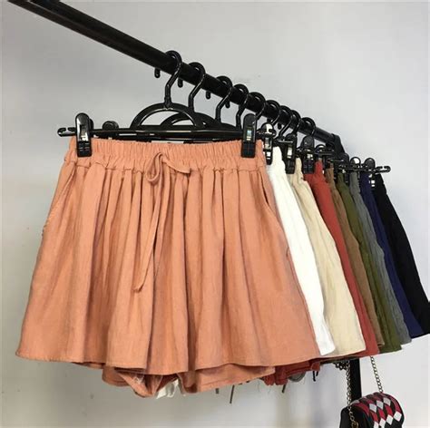 Cotton Linen Shorts Women Plus Size Hot Summer Shorts High Waist Wide Leg Shorts Female Lace Up