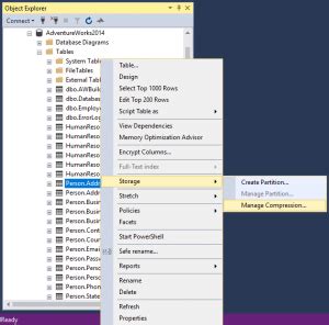 SQL Server Data Compression Using The SSMS Data Compression Wizard