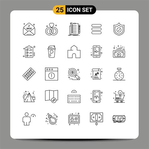Stock Vector Icon Pack Of 25 Line Signs And Symbols For Shield