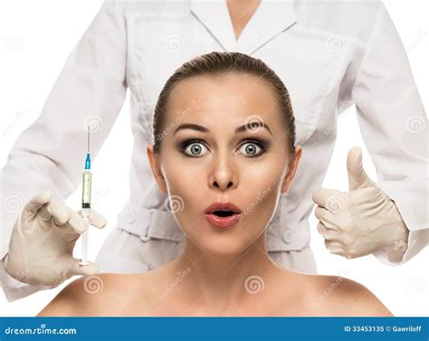 Cosmetic Injection To The Pretty Beautiful Woman Face And Beautician
