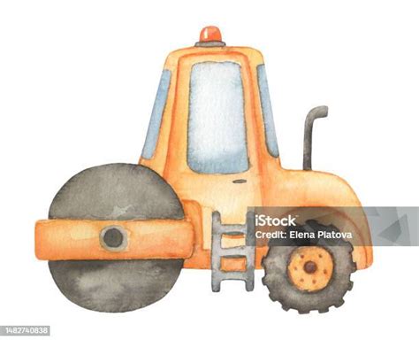 건설 도로 롤러 흰색으로 분리된 수채화 그림 유치한 건설 차량 건설 산업에 대한 스톡 벡터 아트 및 기타 이미지 건설 산업