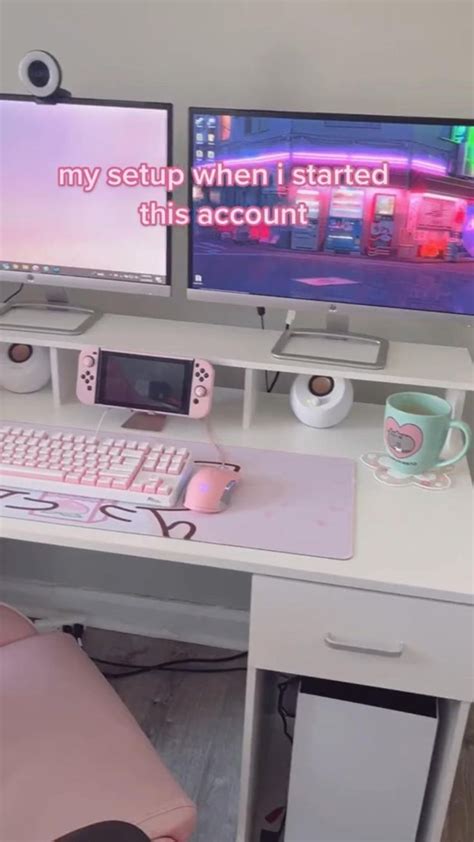 Cute Pink And Green Floral Pc Setup