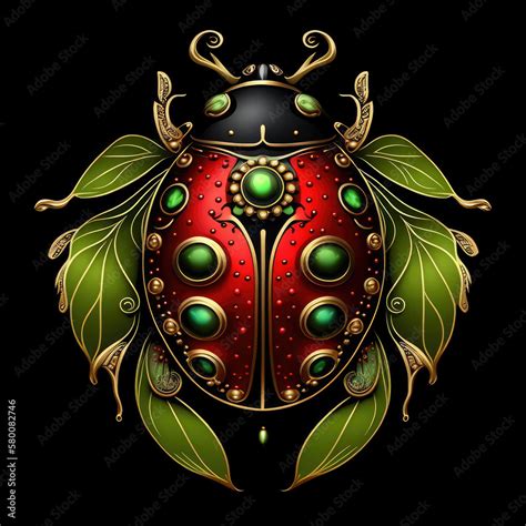Colorful Ladybug Beetle Mandala Art On A Black Background Created With Generative Ai Technology
