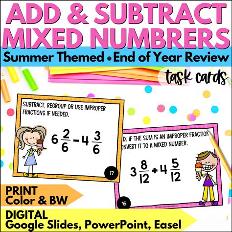 End Of Year Adding And Subtracting Mixed Numbers Task Cards Curious Classroom Adventures