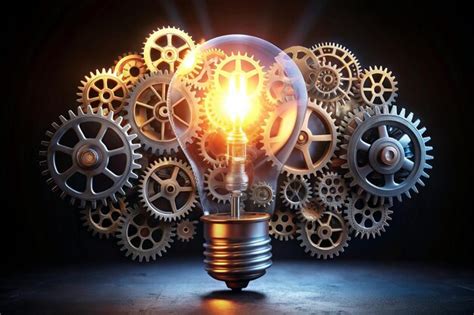 Innovation And Ideas Light Bulb With Gears Symbolizing Teamwork Premium Ai Generated Image