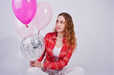 Free Photo Young Girl In Red Checked Shirt And White Pants With