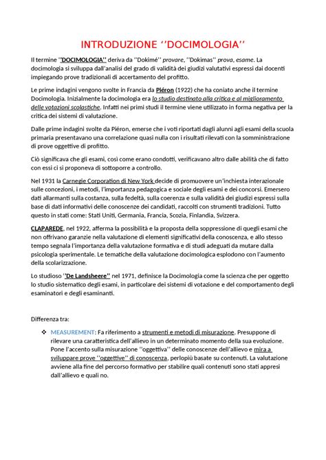 Introduzione Di Docimologia Docsity