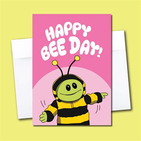 Nanalan Birthday Card Happy Bee Day Illustration Blank Greeting Card With Envelope Etsy