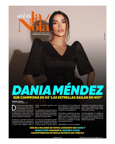 Dania Méndez Subcampeona De Las Estrellas Bailan En Hoy Asi Es La Nota