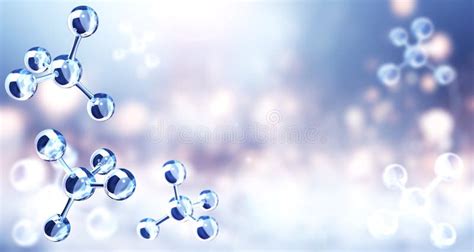 Horizontal Banner With Model Of Abstract Molecular Structure Background Of Blue Color With