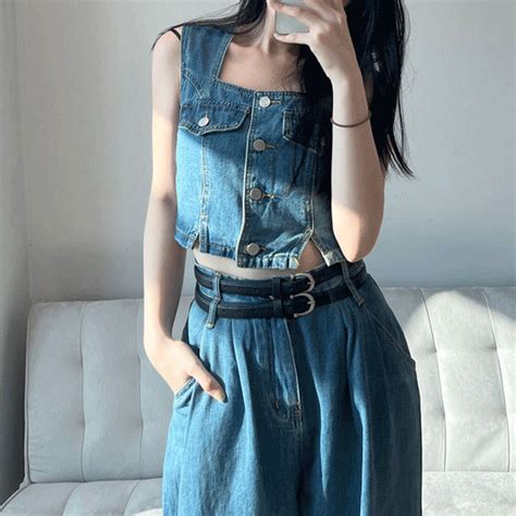 [당일]투벨트 슬랙스 데님 민소매 나시 청바지 세트